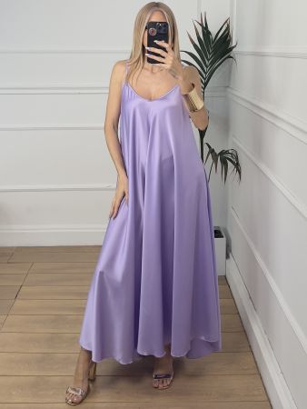 Glow Fashion Γυναικεία Ρούχα Oversized Satin Maxi Dress/Lilac