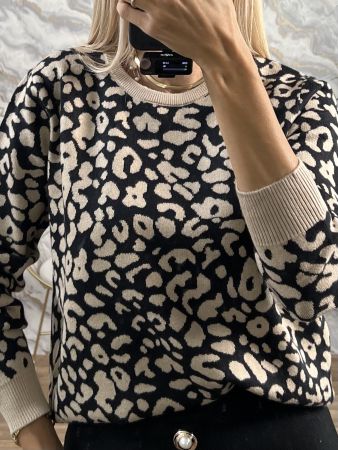 Glow Fashion Γυναικεία Ρούχα Animal Sweater Leopard-212/Beige
